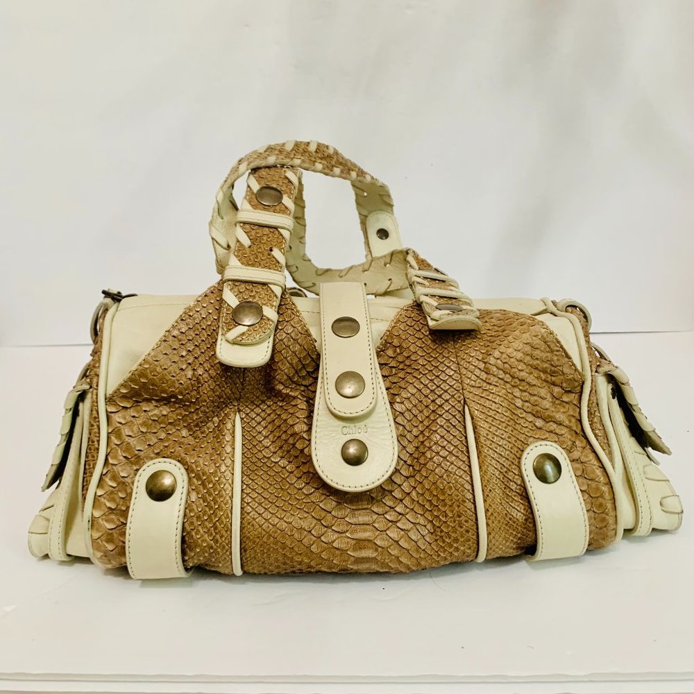 Chloe Silverado Exotic White Water Snake Leather Shou… - Gem